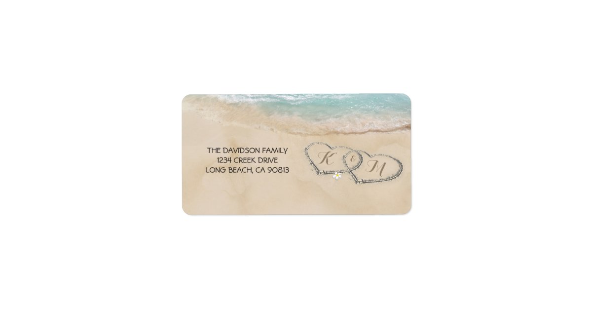 Tropical Vintage Beach Hearts in Sand Label | Zazzle