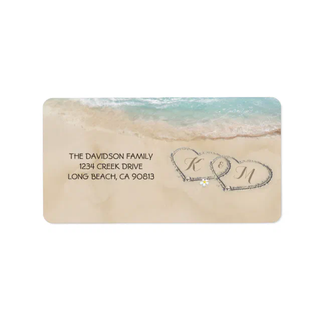 Tropical Vintage Beach Hearts in Sand Label | Zazzle