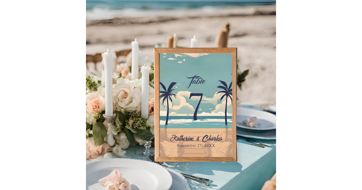 Tropical Vintage Beach Wedding Table Number | Zazzle