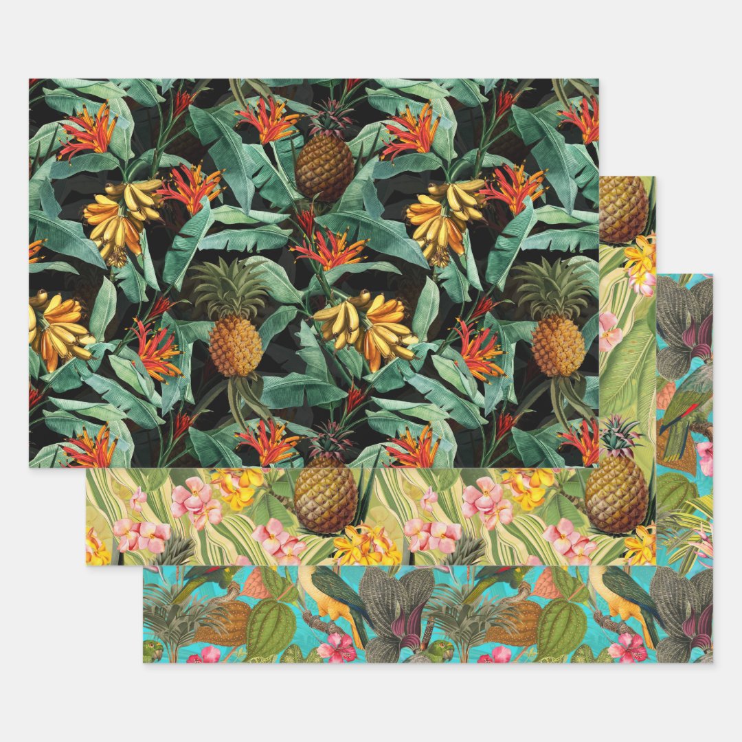 Tropical vintage jungle patterns wrapping paper sheets | Zazzle