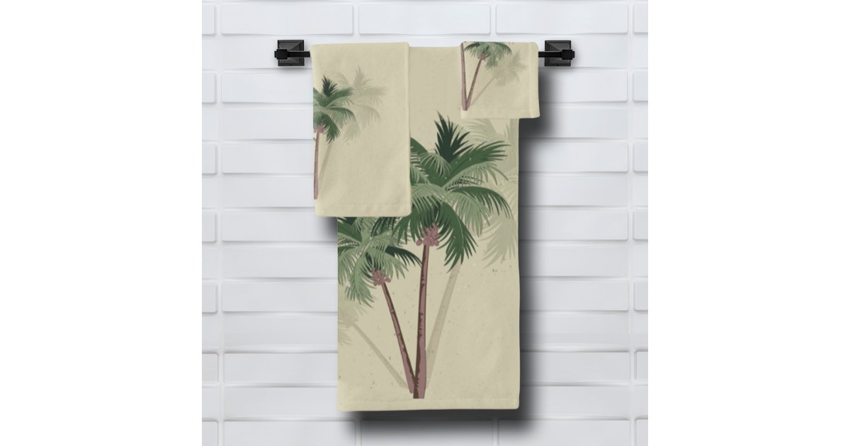 Tropical Vintage Palm Trees on Pale Green Bath Towel Set | Zazzle