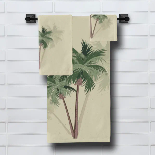 Tropical Vintage Palm Trees on Pale Green Bath Towel Set | Zazzle