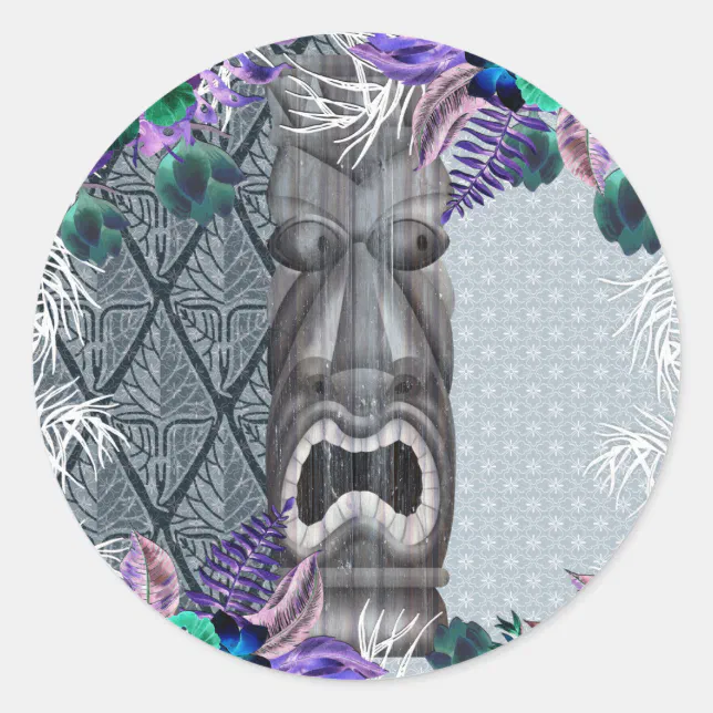 Tropical Vintage Retro Floral Tiki Hawaiian Luau Classic Round Sticker ...
