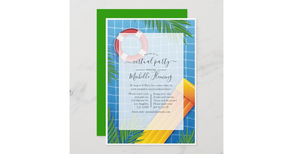 Tropical Virtual Pool Birthday Party Invitation | Zazzle