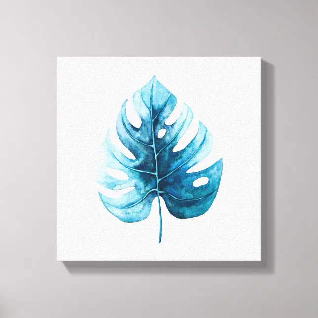 Tropical Watercolor Blue Monstera Illustration Canvas Print | Zazzle