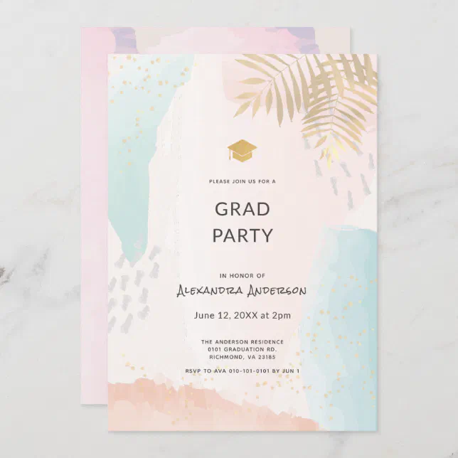Tropical Watercolor Brush Strokes Graduation Invitation | Zazzle