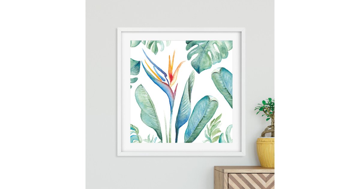 Tropical Watercolor Flower Botanicals and Greenery Poster | Zazzle