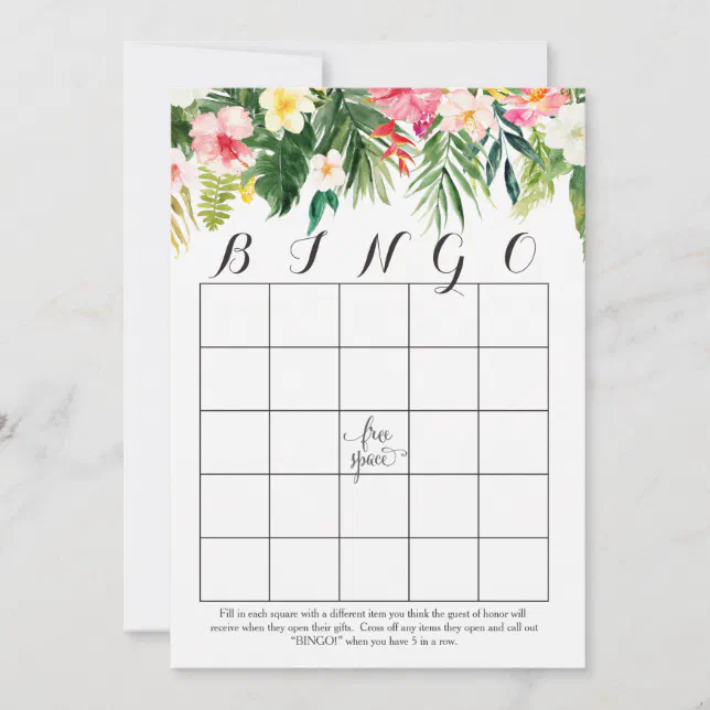 Tropical watercolor flowers Shower Bingo Cards | Zazzle