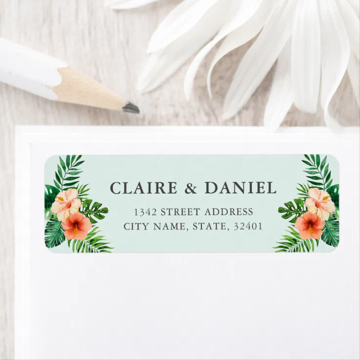 Tropical Watercolor Flowers Wedding Return Address Label | Zazzle