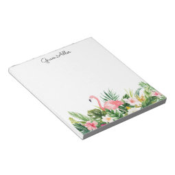 Tropical Watercolor Flowers with Flamingo Notepad | Zazzle