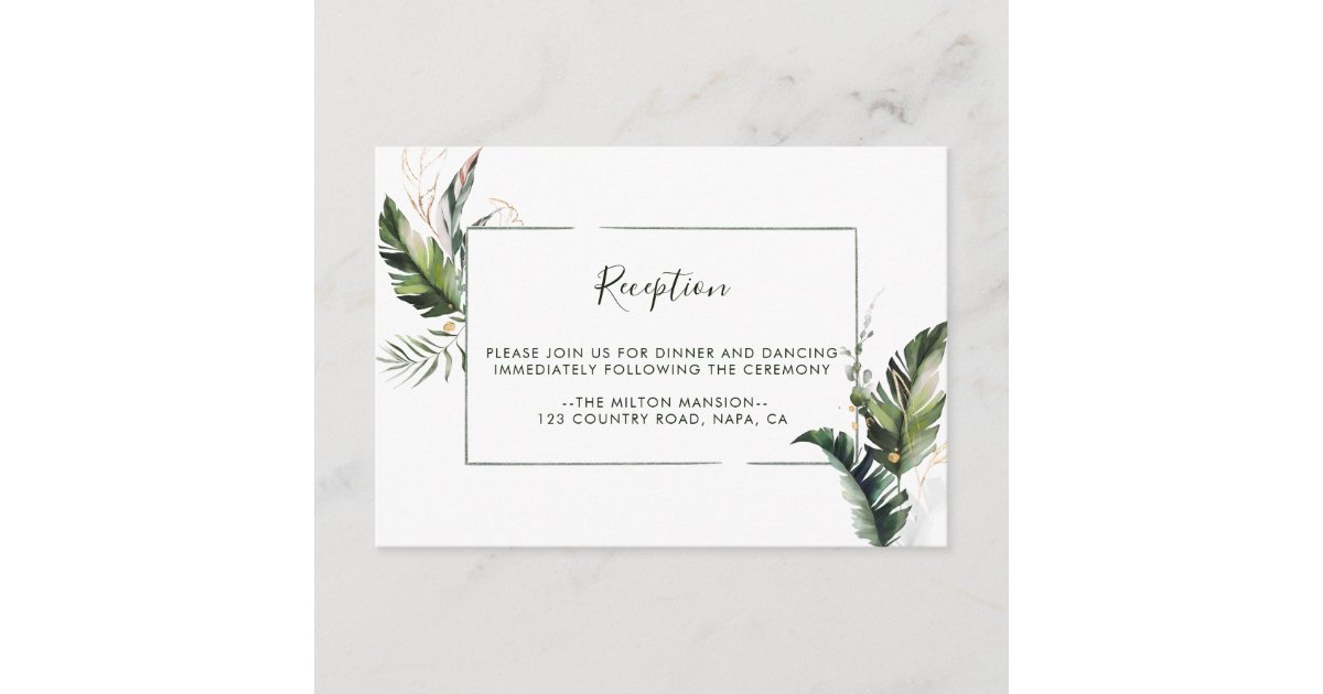 Tropical Watercolor Foliage Wedding Reception Enclosure Card | Zazzle
