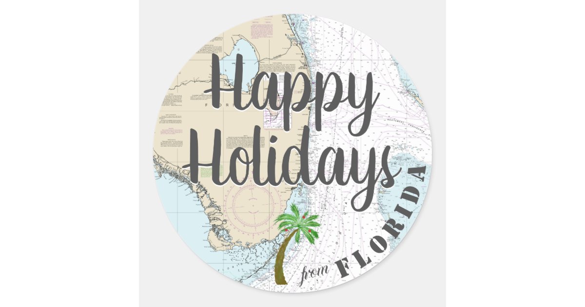 Tropical Watercolor Happy Holidays from Florida Classic Round Sticker ...