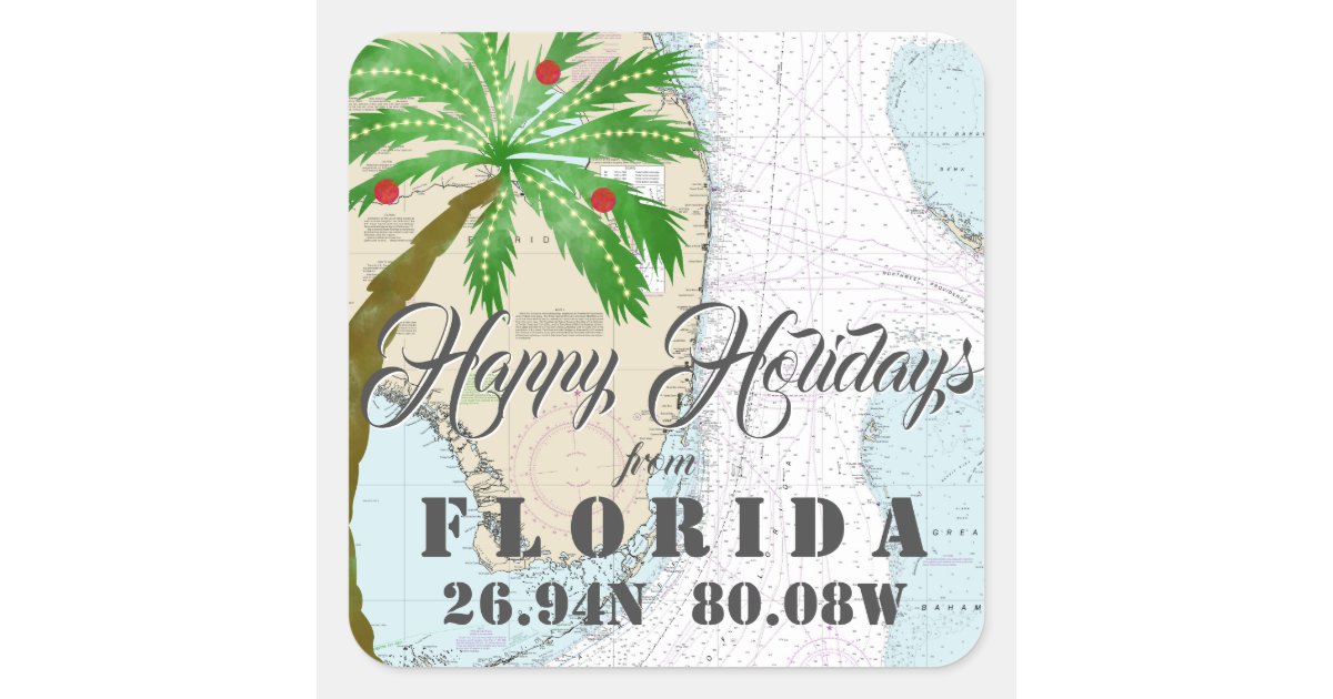 Tropical Watercolor Happy Holidays from Florida Square Sticker | Zazzle