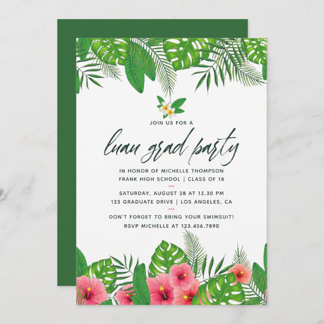 Tropical Watercolor Luau Graduation Party Invite | Zazzle