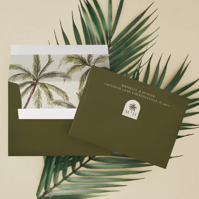 Tropical Watercolor Palm Trees Bohemian Wedding Envelope | Zazzle
