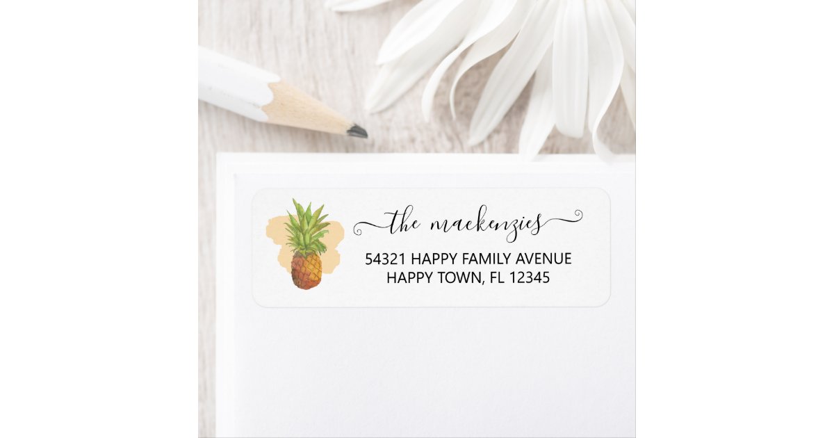 Tropical Watercolor Pineapple Script Typography Label | Zazzle