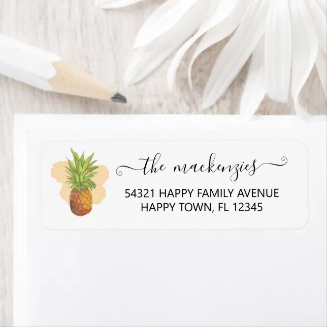 Tropical Watercolor Pineapple Script Typography Label | Zazzle