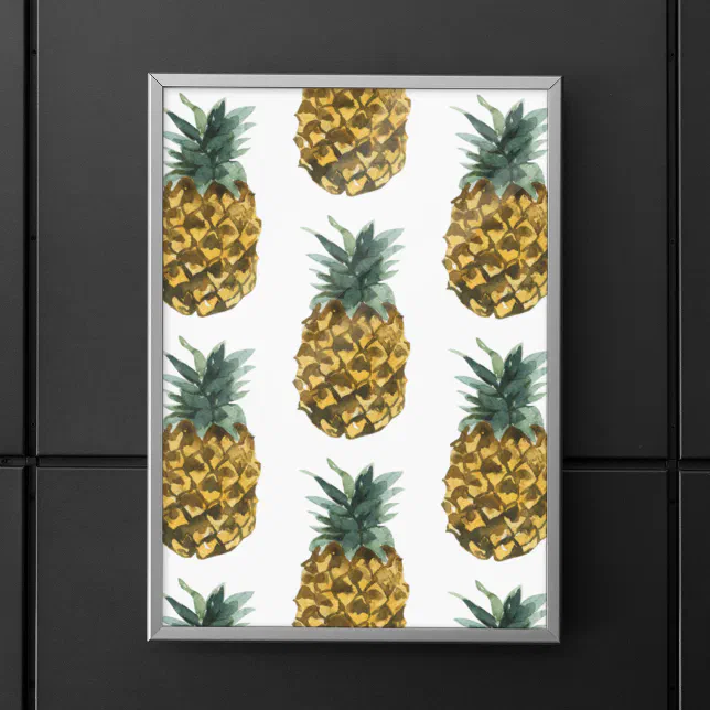 Tropical Watercolor Pineapple Seamless Pattern Poster | Zazzle
