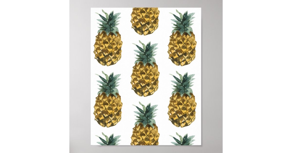 Tropical Watercolor Pineapple Seamless Pattern Poster | Zazzle