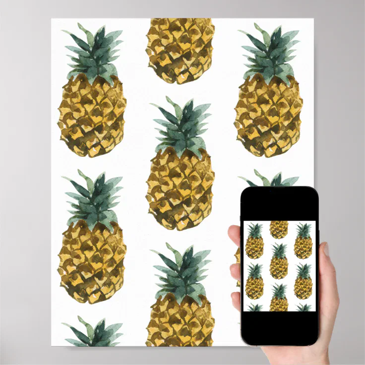 Tropical Watercolor Pineapple Seamless Pattern Poster | Zazzle