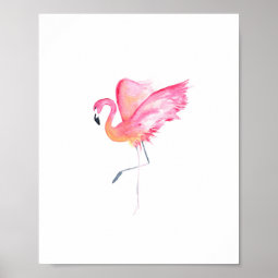 Tropical Watercolor Pink Flamingo Poster | Zazzle