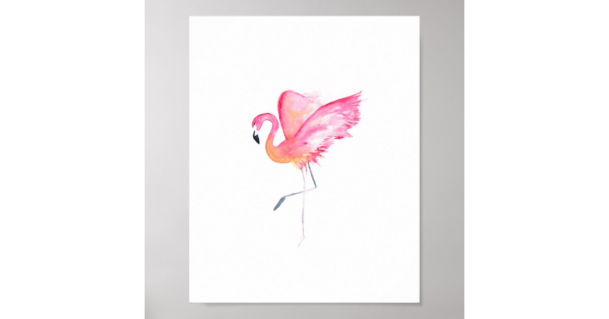 Tropical Watercolor Pink Flamingo Poster | Zazzle