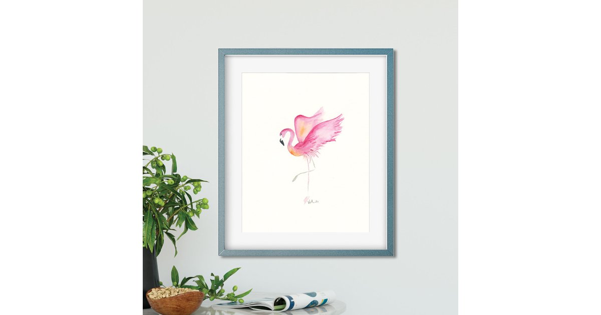 Tropical Watercolor Pink Flamingo Poster | Zazzle