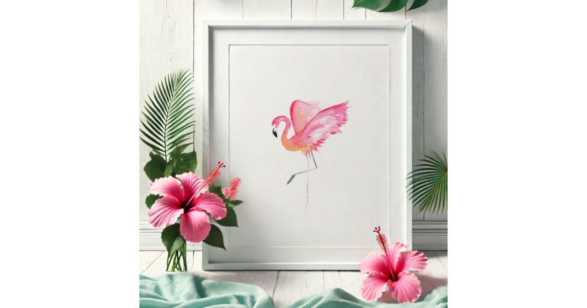 Tropical Watercolor Pink Flamingo Poster | Zazzle