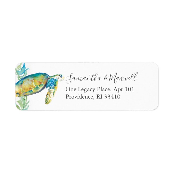 Tropical Watercolor Sea Turtle Address Labels | Zazzle