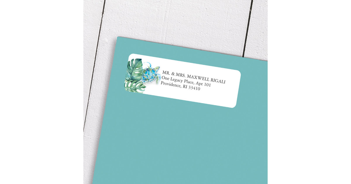 Tropical Watercolor Sea Turtle Return Address Label | Zazzle