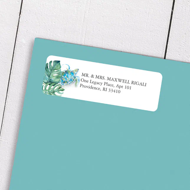 Tropical Watercolor Sea Turtle Return Address Label | Zazzle