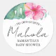Tropical Watercolor Theme Pink Hibiscus Flower Classic Round Sticker ...
