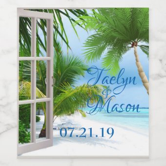 Tropical Wedding Beach Scene Beverage Label | Zazzle