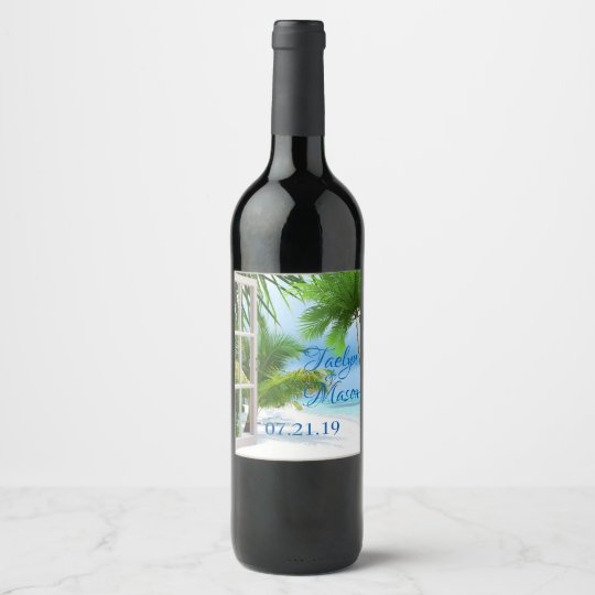 Tropical Wedding Beach Scene Beverage Label | Zazzle.com