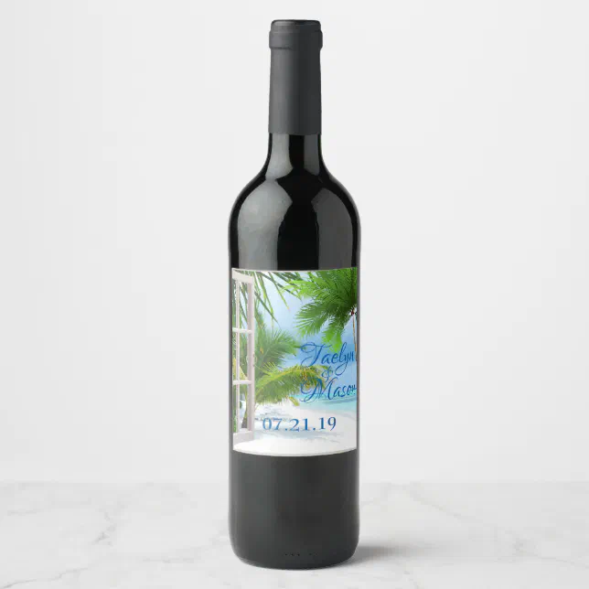 Tropical Wedding Beach Scene Beverage Label | Zazzle