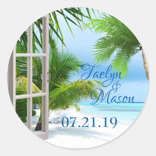 Tropical Wedding Beach Scene Sticker | Zazzle.com