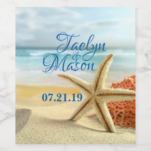 Tropical Wedding Beach Scene Wine Bottle Label | Zazzle