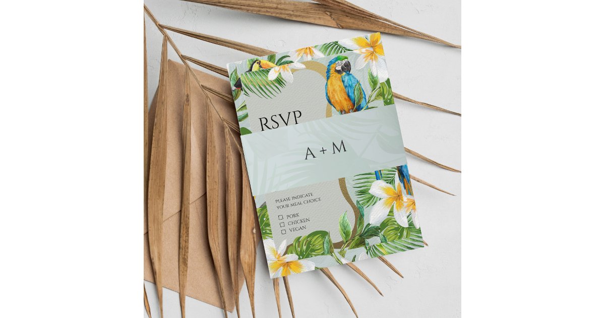 Tropical Wedding Hawaii Luau Beach Monogram Invitation Belly Band | Zazzle
