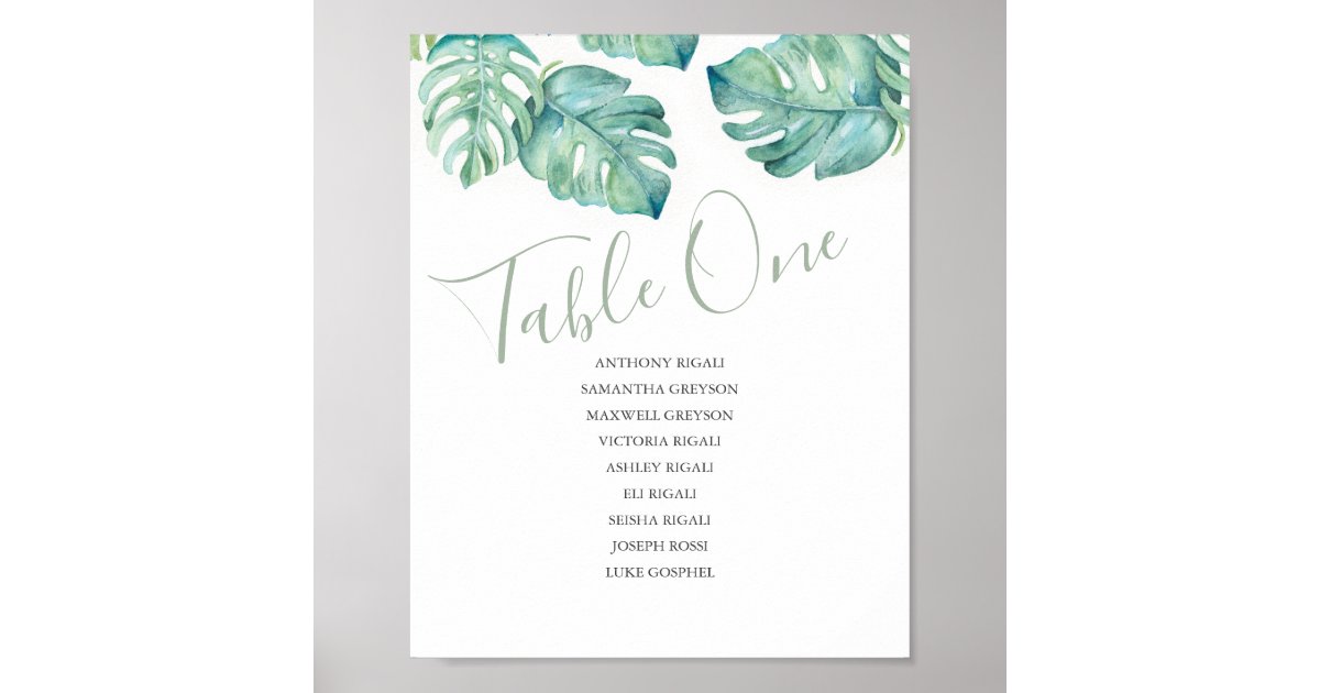 Tropical Wedding Table Decor Seating Chart | Zazzle