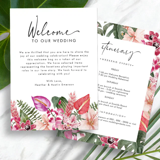 Tropical Wedding Welcome Letter | Zazzle