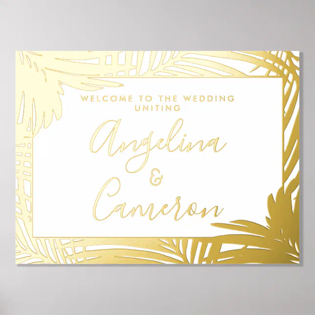 Tropical Wedding Welcome Sign Gold Palm | Zazzle