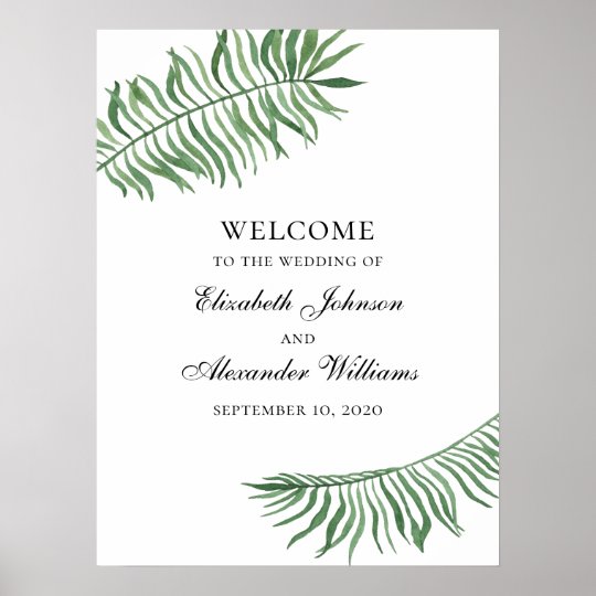 Tropical welcome sign. Wedding print. Green leaves Poster | Zazzle.com