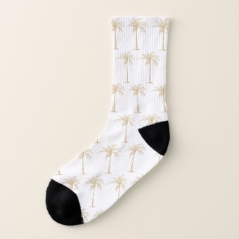 Tropical White and Gold Palm Tree Pattern Socks | Zazzle