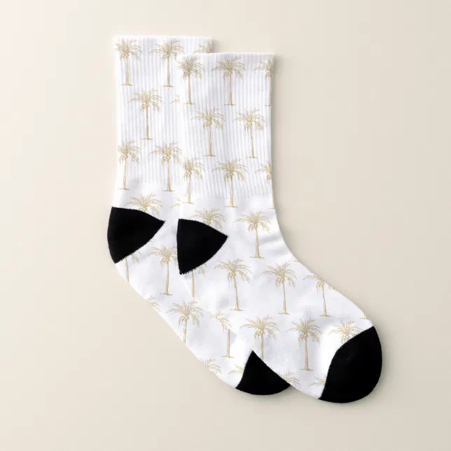 Tropical White and Gold Palm Tree Pattern Socks | Zazzle