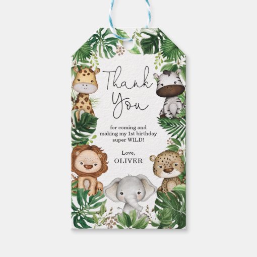 Tropical Wild Animals Jungle Safari Birthday Party Gift Tags | Zazzle