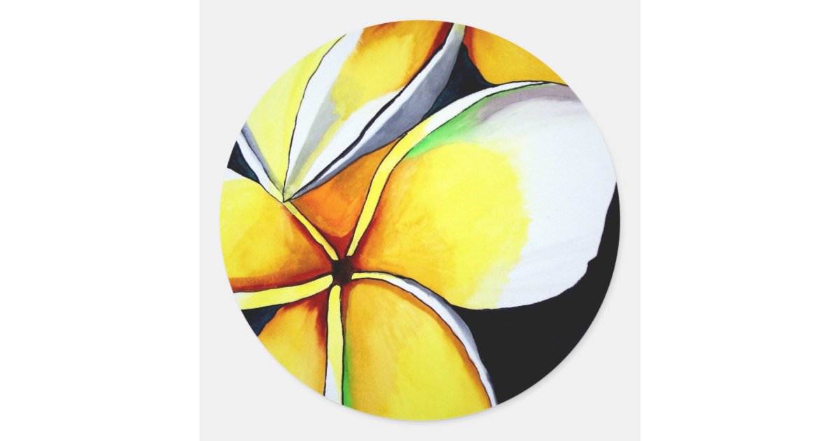 Tropical Yellow Frangipani flower original art Classic Round Sticker ...