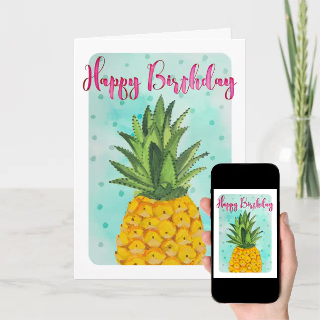 Tropical yellow Pineapple fruit Birthday Card | Zazzle