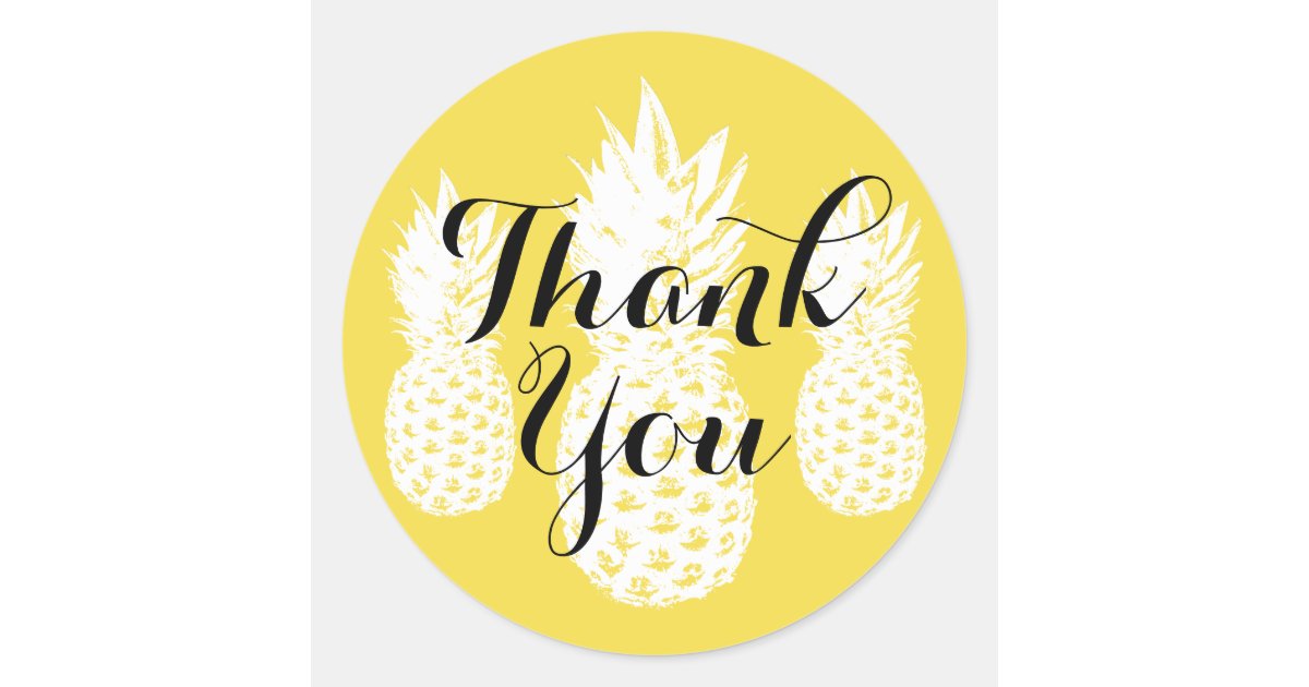 Tropical yellow pineapple fruit thank you stickers | Zazzle