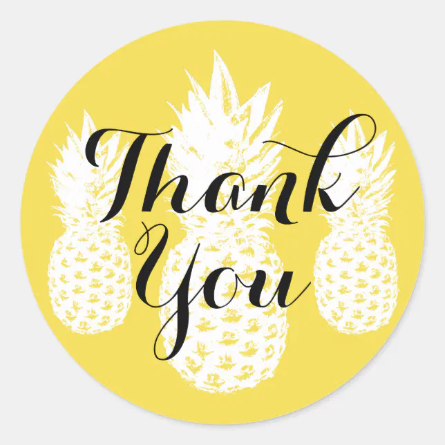 Tropical yellow pineapple fruit thank you stickers | Zazzle