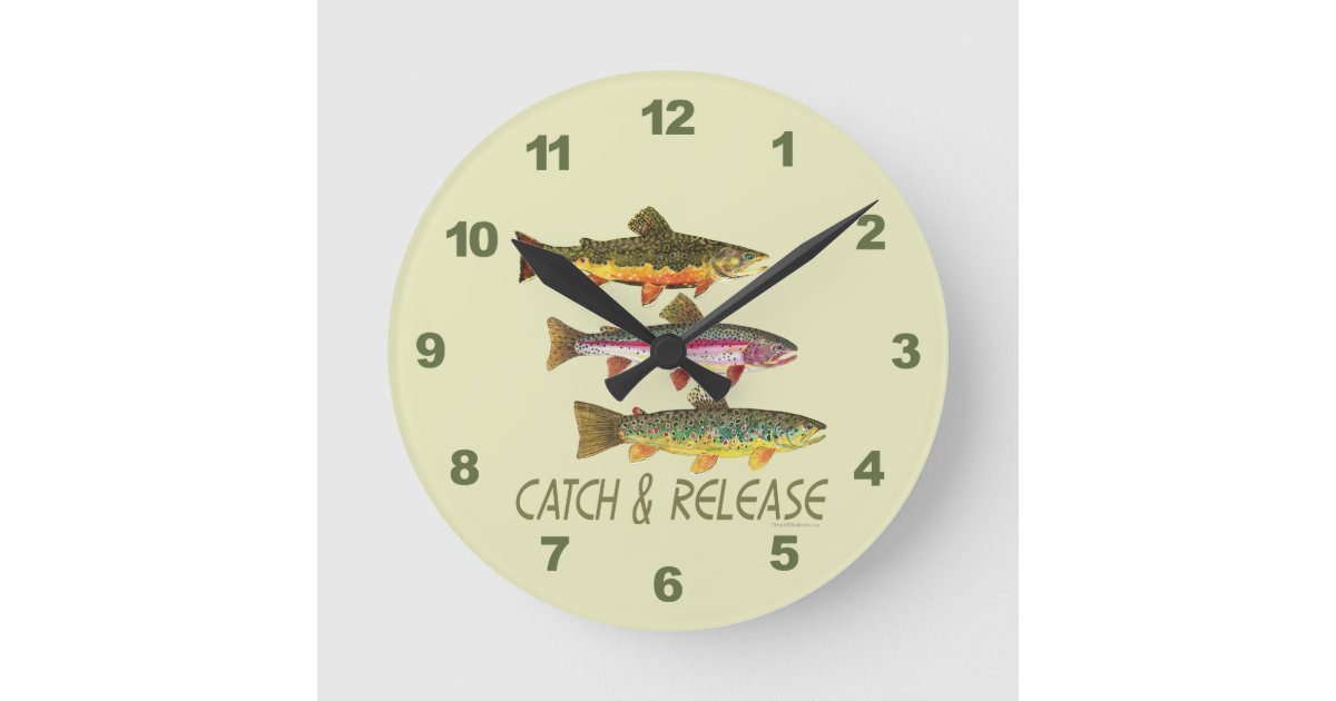 Trout Catch and Release Round Clock | Zazzle